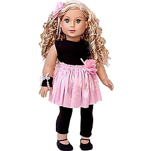 - Showtime - 5 Piece Outfit - Black Unitard, Pink Tutu Skirt, Ballet Slippers, Corsage, Hairpiece - Clothes Fits 18 Inch Doll (Doll Not Included)