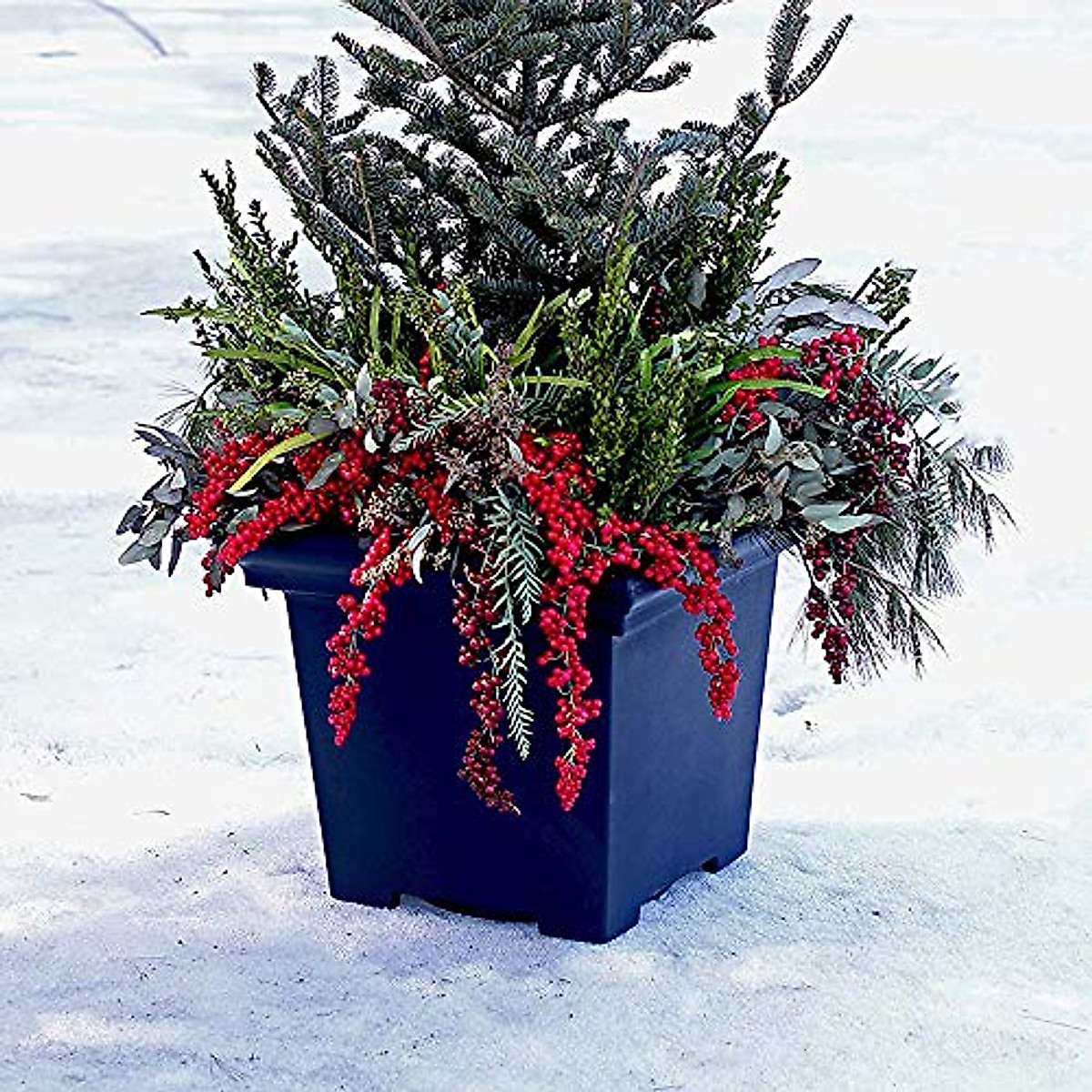 The HC Companies 24 Inch Terrazzo Large Square Planter - Rolled Rim Weather Resistant Decorative Plastic Plant Pot for Indoor Outdoor Use, Black