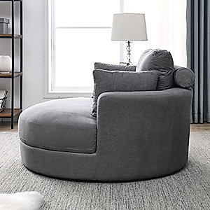 FULife Oversized Swivel Accent Barrel Chair with Storage Ottoman+4 Pillows,Comfy Upholstered 360 Recliner Sofa Club Chaise Leisure Round Loveseat Lounge Armchair for Living Room/Hotel/Nursery