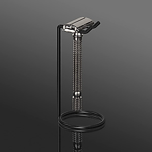 Linkidea Stainless Steel Safety Razor Stand, Men's Travel Shaving Razor Holder Compatible with Long Handle Safety Razor, Fusion 5 Proshield (Black)