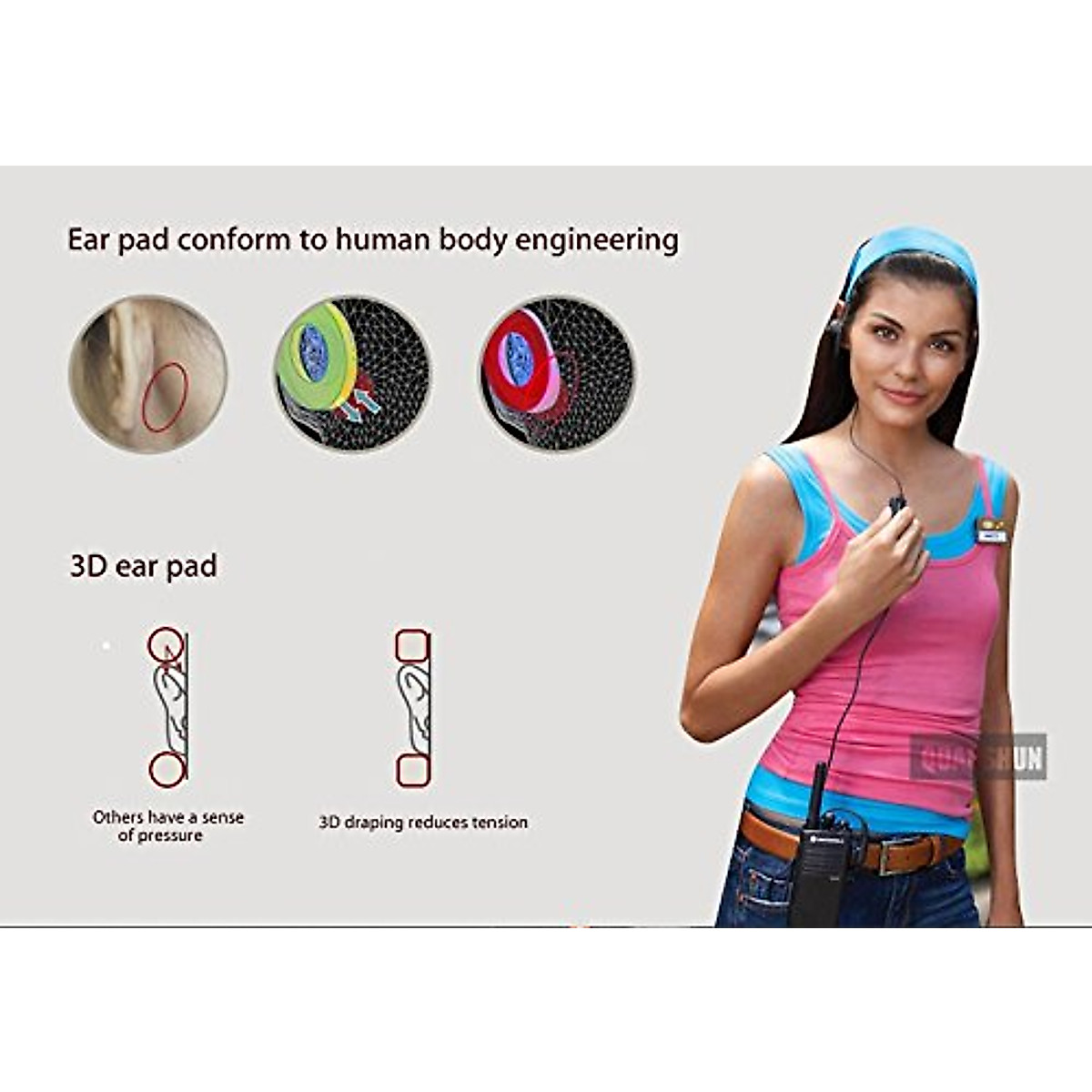 1 pack M head Earpiece Headset PTT With Mic for 2-pin Motorola Two Way Radio by BESTFACE