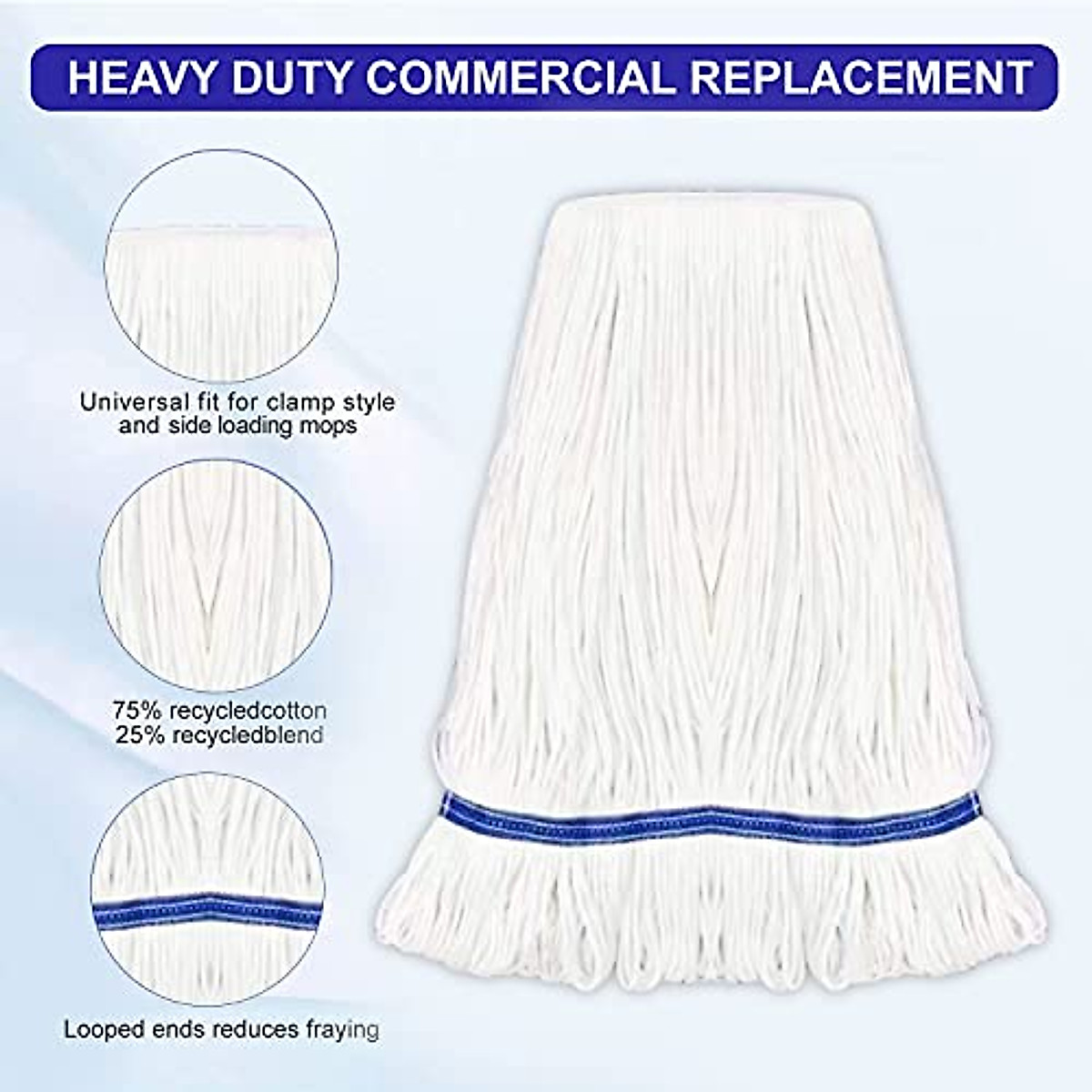 Commercial Cotton Mop,Heavy Duty Looped-End String Mop,String Mop Heads Commercial Cotton Looped End String,Wet Industrial Cleaning Mop,Industrial Dust Mop, 67 inch Stainless Steel Pole.