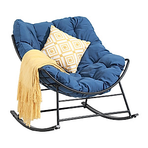OC Orange-Casual Outdoor Rocking Chair, Patio Comfy Reading Chairs with Oversized Cushion, Indoor Rocker Egg Recliner Chair for Balcony Front Porch Garden Living Room, Navy Blue