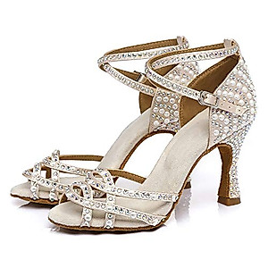 Pierides Women's Rhinestone Ballroom Dance Shoes Latin Performance Wedding Shoes for 1920s Party Shoes,2.75" Heel,11 US