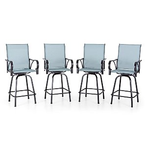PHI VILLA Outdoor Bar Stools Swivel Set of 4, Bar Height Patio Stools & Chairs with Back and Armrest, All-Weather Textilene Fabric Bar Furniture for Deck Lawn Garden, Waterproof and Quick-Drying