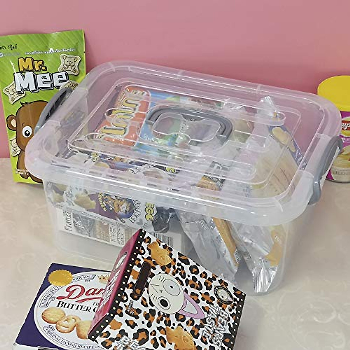 Jekiyo 6 Packs Latch Storage Box, Plastic Container Bin with Lid, 8 L