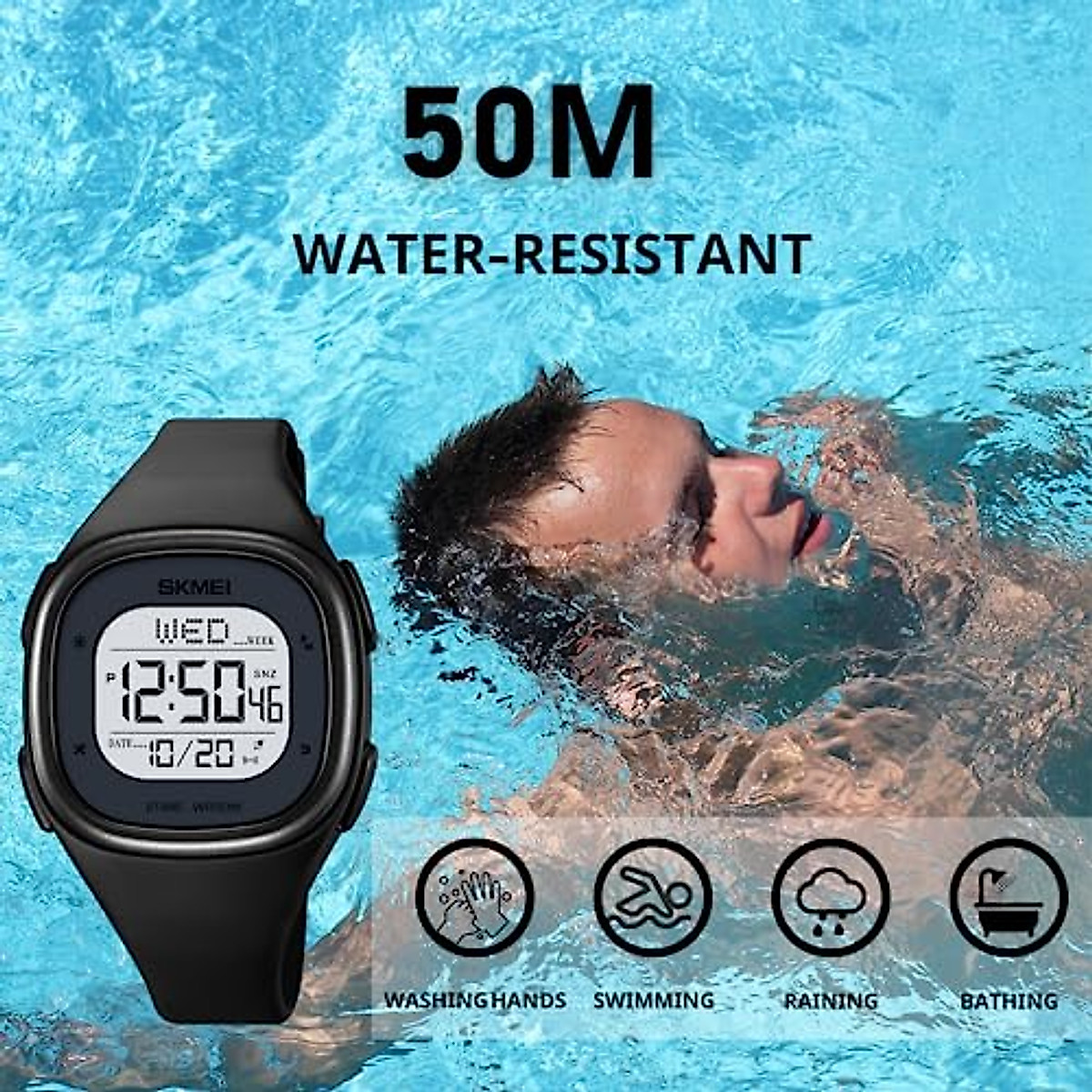 CakCity Mens Womens Digital Watch Black Waterproof Digital Watches for Women Stopwatch Wrist Watch Square Face Sport Watch for Unisex