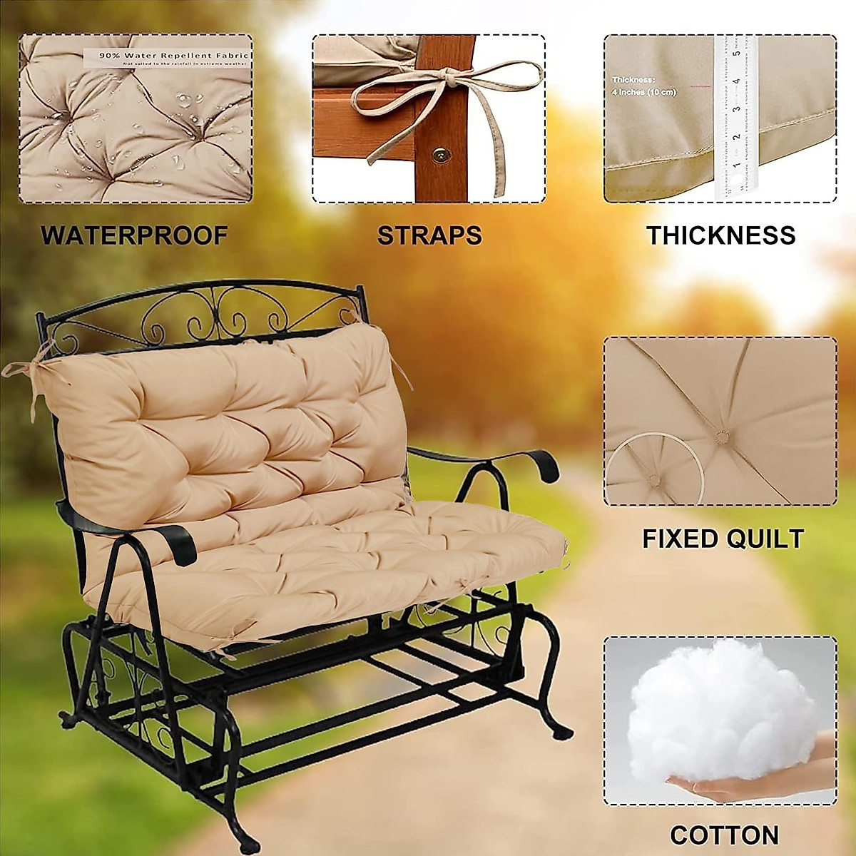 YXMKJOS Swing Cushions - Outdoor Porch & Patio Waterproof Washable 2-3 Seater Replacement Cushions