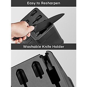 Knife Block Set, FOHERE 13 Pcs Self Sharpening Knife Set, High Carbon Stainless Steel BO Oxidation Knife Set with Anti-slip Handle, Dishwasher Safe, Matte Gray