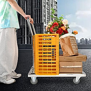 lesolar Push Cart Dolly 800lbs Folding Platform Truck Cart 32"x20" Heavy Duty Moving Platform Hand Truck Stainless Steel Foldable Moving Flatbed Dolly Cart with 360 Degree Swivel Wheels