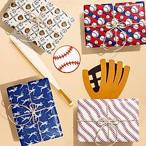 12 Sheets Baseball Wrapping Paper, 20x27in Baseball Pattern Gift Wrap Paper Baseball Bat Baseball Gloves Patterns Wrapping Paper for Sports Party Decor Boy Birthday Gift Wrapping