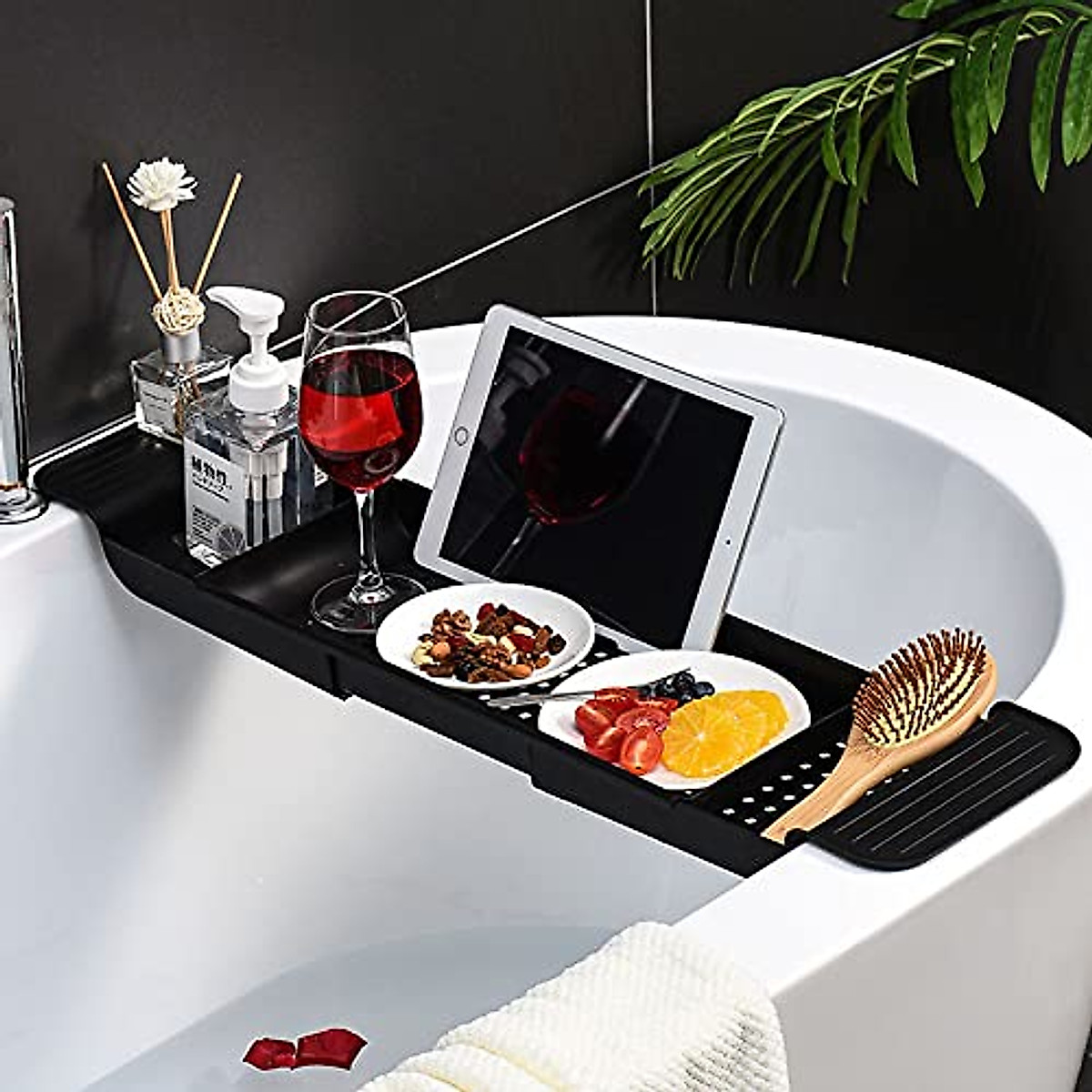 Bathtub Caddy Tray, NEWRAIN Expandable Bath Tub Tray Bathtub Caddy Tray - Adjustable Organizer Tray for Bathroom - Luxury Bath Caddy Tub Table, Bathtub Accessories & Bathroom Gadgets