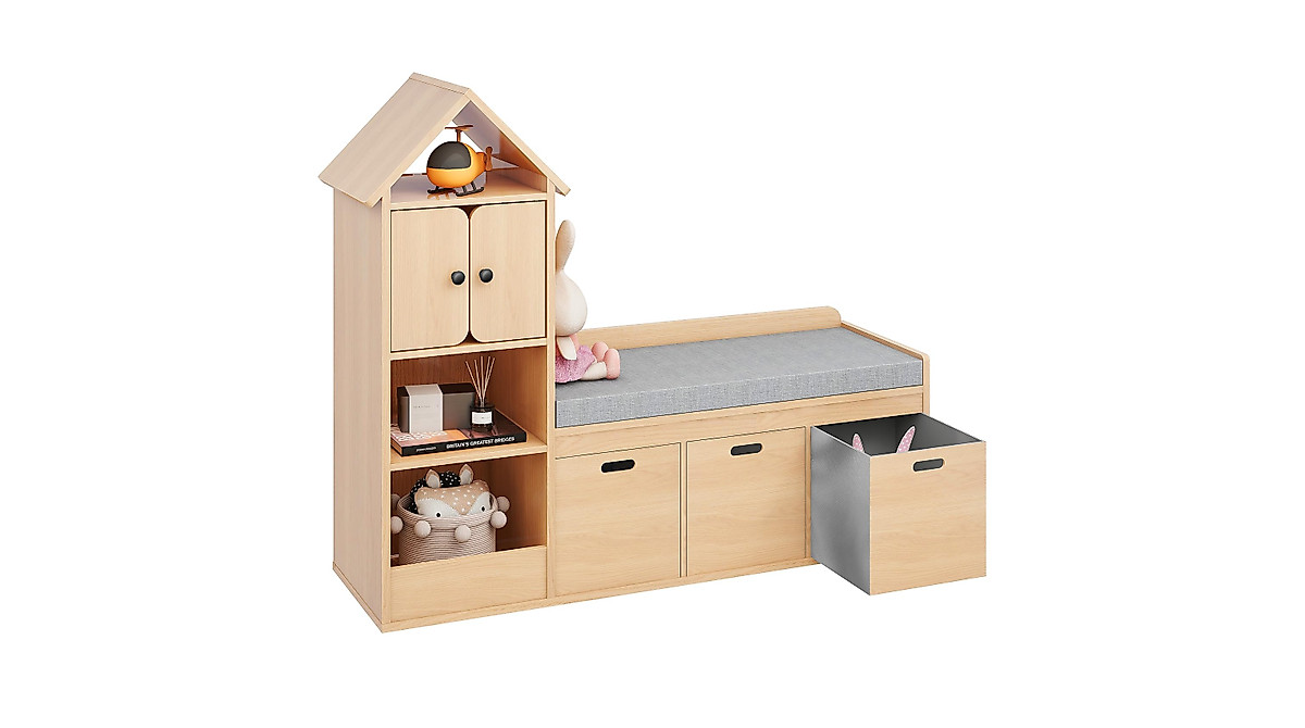 Kids Bookcase with Reading Nook and Storage - Oak Castle Design