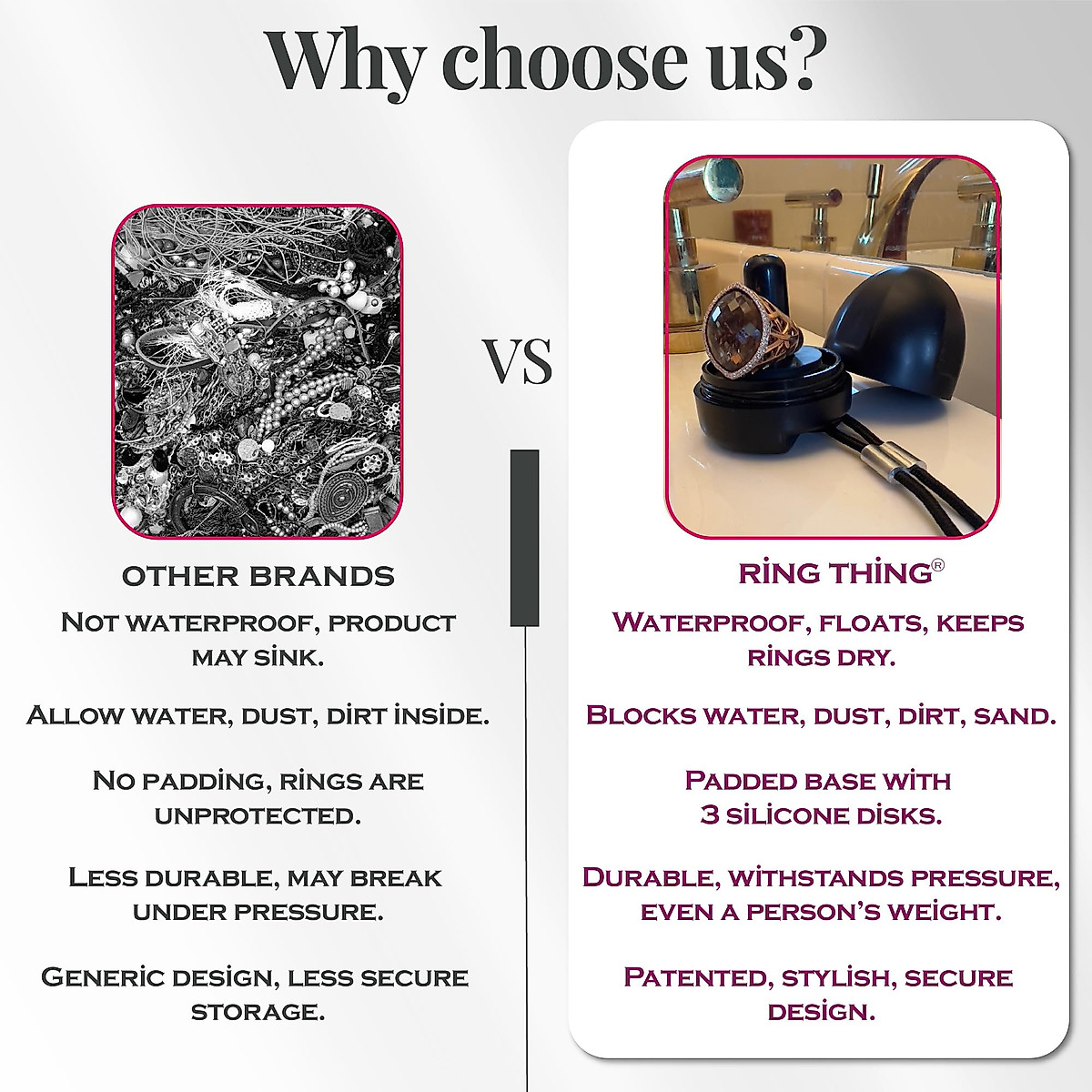 Ring Thing® - Ring holder for jewelry, portable ring case, ring organizer, ring storage, waterproof compact portable ring jewelry holder, organizer for stacking rings (Black Onyx)