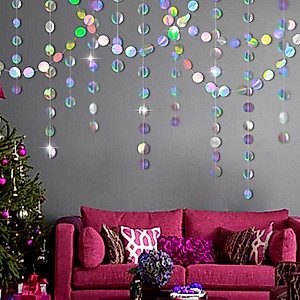 Iridescent Party Supplies Circle Garlands Holographic Hanging Dots Streamer Backdrop Kids Unicorn Mermaid Birthday Party Decorations Wedding Bachelorette Engagement Disco Dancing Ball Decoration