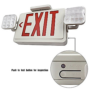 LED Exit Sign with Emergency Lights, LED Combo Emergency Light, UL Listed, Double Face, 2 Adjustable Heads, AC 120V/ 277V, Hardwired Red Emergency Exit Lights with Battery Backup