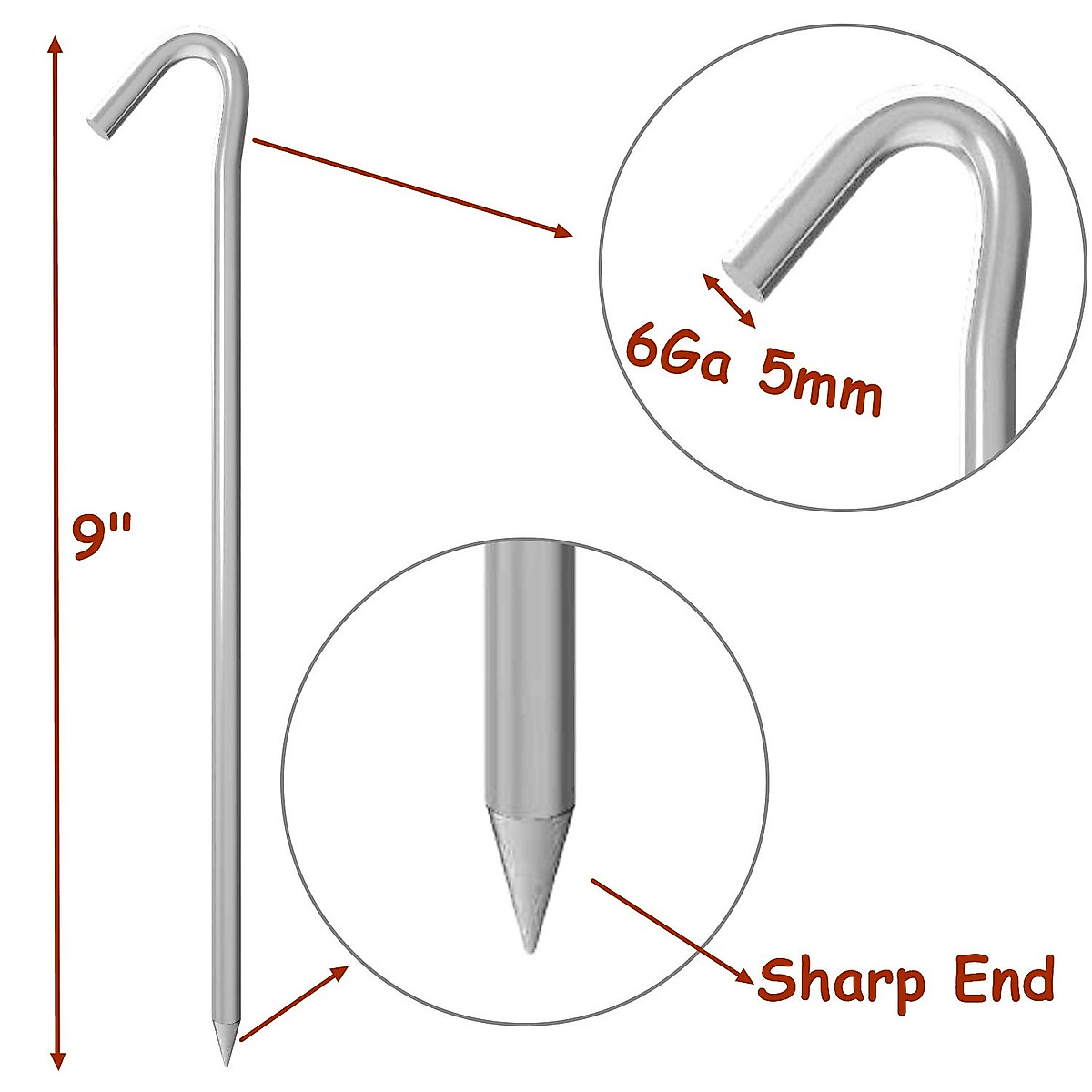 MySit 9" Tent Stakes Inflatable Stake 30 Pack, Heavy Duty Galvanized Metal Tent Pegs Garden Staples Ground Pins Camping Fence Hooks for Inflatables, Outdoor Garden Christmas Decorations, Trap