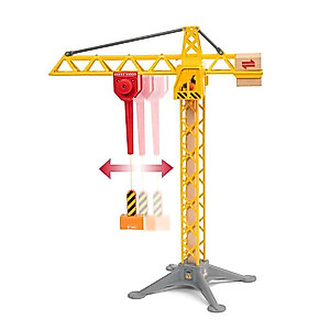 BRIO 33835 Construction Crane with Lights | Wooden Toy Train Set for Kids Age 3 and Up, Yellow