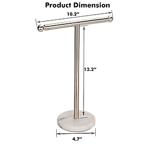 Kalitro Towel Rack with Heavy Marble Base, Free Standing Hand Towel Holder Stand for Bathroom Stainless Steel T-Shape Brushed Nickel