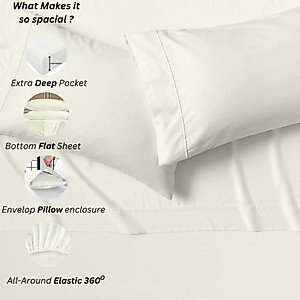 Split King Sheet Sets for Adjustable Beds Deep Pocket, Twin XL Fitted Sheet Sets for Adjustable Bed Split King 100% Extra Long Staple Cotton Deep Pocket Sheets 10-18 Inches Ivory Solid