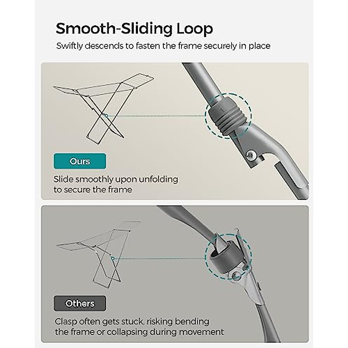 SONGMICS Clothes Drying Rack, Metal Laundry Drying Rack, Foldable, Space-Saving, Free-Standing Airer, with Gullwings, Indoor Outdoor Use, Bed Linen Clothing, Gray ULLR540G01