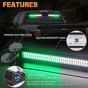 XRIDONSEN Emergency Dash Strobe Lights 144 LED Green White Warning Hazard Safety 2x 14.5 inch Front/Rear Interior Windshield Lights w/Suction Cups Deck Split Mount for Firefighter Vehicles Trucks