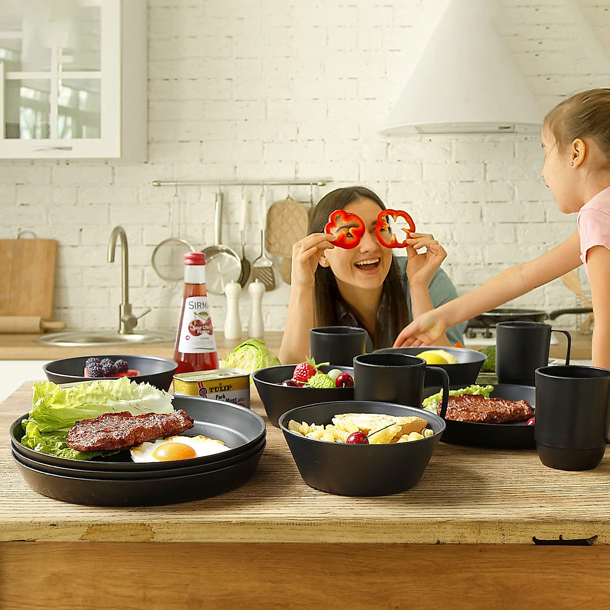 Shopwithgreen Wheat Straw Dinnerware Sets, 12 PCS Microwave Unbreakable Plates and Bowls Sets, Reusable Lightweight Tableware Dinner Dishes, Bowls, Cups, Dishes for Camping, Kitchen, RV