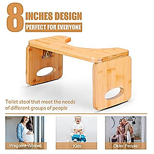 Beinilai Toilet Stool, Foldable Toilet Stool Squat Adult for Bathroom, Bamboo Poop Stool for Adult, 8 Inches Squatting Bathroom Potty Stool with 2 Packs Anti-Slip Strip（Natural Color）