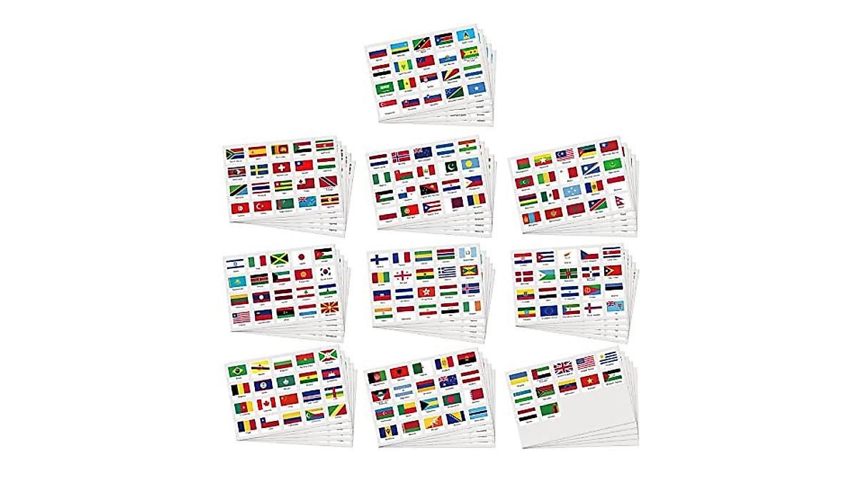 960 World Flag Stickers for Travel, Scrapbooks & Education