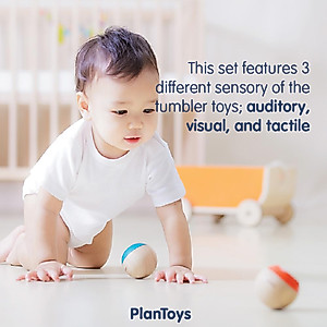 PlanToys Sensory Tumbling - Baby Toys with 3 Wooden Tumblers for Perceptual and Motor Skill Development