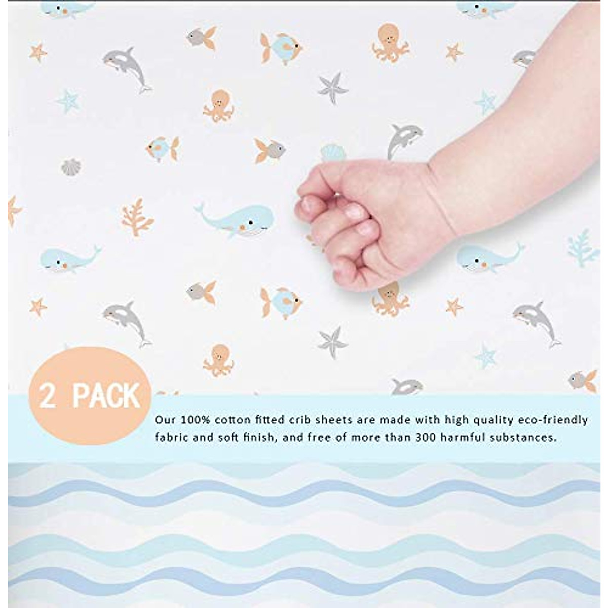 OptimaBaby Crib Sheets, Sea Animals Fitted, 2 Count
