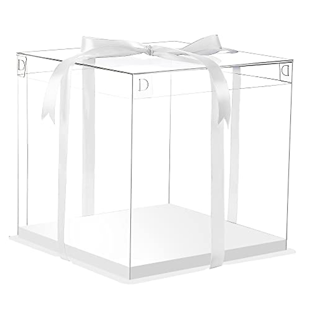 XININSUN 6Pcs Tall Cake Boxes Clear cake Box with Ribbon, 12x12x 10inch,Ideal for Large 10" and 12" Inch Tall Layer Tiered Cakes and Clear Gift Boxes for Wedding Party and Gift Display - White