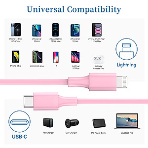 SUPVOL USB C to Lightning Cable, 2Pack 10FT 20W 【MFi Certified】 Extra Long iPhone Fast Charger Cable Power Charging Cord for iPhone 14/13/12/Pro/Pro Max/Mini/11/Pro Max/XS/MAX/XR/X/ 8/8Plus, Pink