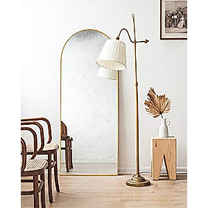 TinyTimes 65''x22'' Full Length Mirror, Arched Floor Mirror with Stand, Full Body Mirror, Arched Wall Mirror, Modern & Contemporary Full Length Mirror with Wood Frame- Gold