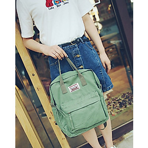 LuckyZ Womens Casual Lightweight Canvas Backpack School Bag Travel Daypack Small Handbag Purse, Green