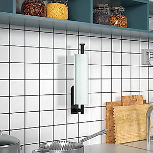Paper Towel Holder, Self Adhesive or Screw Mounting, Black Paper Towel Holder Wall Mount, SUS304 Stainless Steel Paper Towel Holder Under Cabinet for Kitchen, Counter, Cabinet, Bathroom