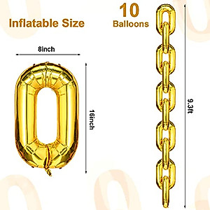 16 inch 24 Pieces Foil Chain Balloons Jumbo Chain Balloons for 80s 90s Hip Hop Retro Theme Birthdays Weddings Graduations Arch Supplies (Gold)