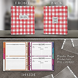3 Ring Binder Set Plaid, Recipe Notebook with 50 Recipe Cards 4x6, Recipe Organizer Full Page Dividers and Plastic Page Covers, Recipe Book for Own Recipes Binder, Recipe Binder Kit