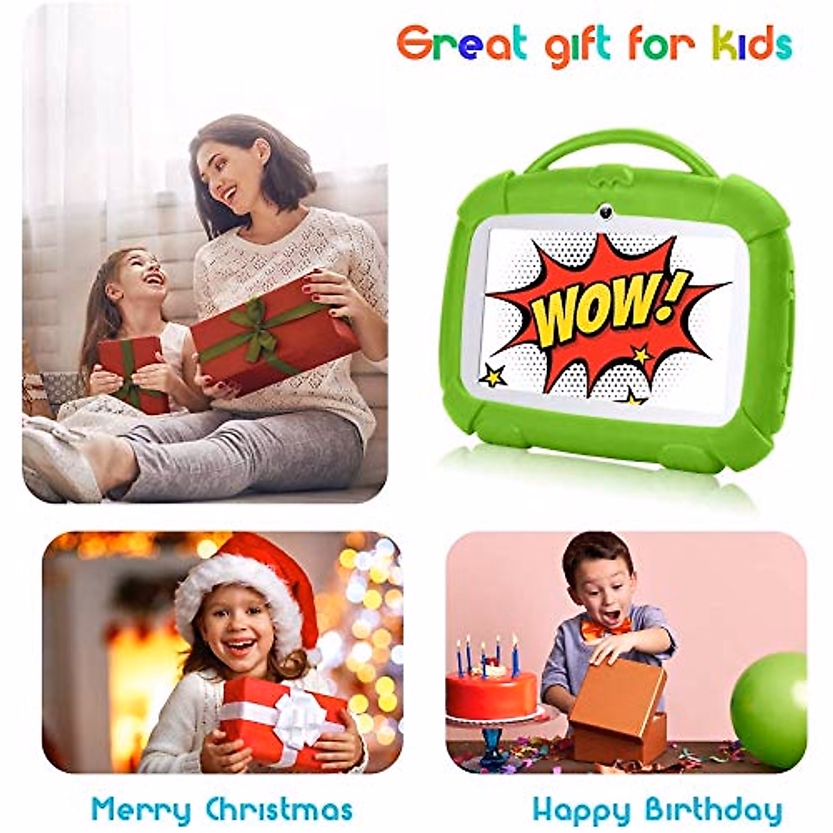 Padgene Kids Tablet 7 Inch,Android 9.0 Parental Control Kids Mode Pre-Installed WiFi Tablet Learning Games Camera IPS HD Display 1 GB+16GB with Kid-Proof Case (7 Inch, Green)