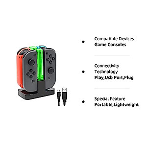 FastSnail Charging Dock Compatible with Nintendo Switch for Joy Con & OLED Model Controller with Lamppost LED Indication, Charger Stand Station with Charging Cable