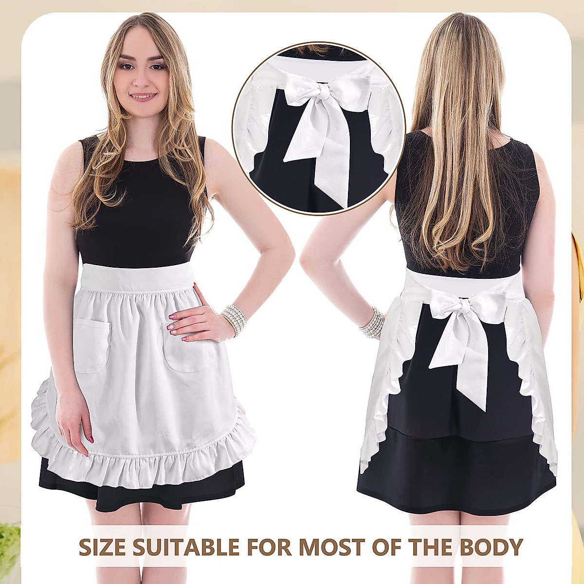 Hercicy 4 Pack Waist Apron Ruffle Retro Apron White Half Apron Maid Apron Cute Vintage Apron with Pockets for Women Chef Waitress Cooking Kitchen Costume