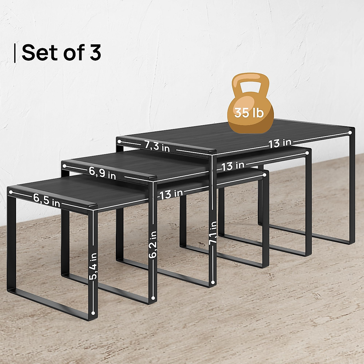 Ibyx Premium Kitchen Cabinet Organizer Shelf - Set of 3 Kitchen Counter Shelves - Stackable & Expandable Shelf Racks for Kitchen Cabinets - Metal Frame & Engineered Wood (Black Wood, Black Frame)