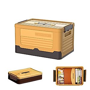 ORIJOYNA Collapsible Storage Bins with Lids 6Gal Folding Plastic Stackable Utility Storage Container Heavy Duty withstand 60 Lbs Multifunctional Storage Box for Grocery,Books,Clothes,Shoes(23L,Yellow)