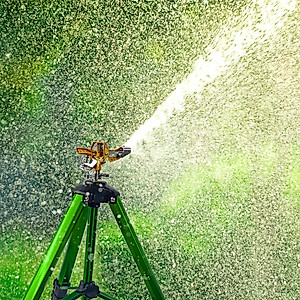 LIULO TOOL Impact Sprinkler on Tripod Base, Tripod Sprinklers with Brass Head, 360 Degree Large Area Irrigation with Extension Legs Flip Locks, Heavy Duty 3/4" Connector for Lawn Yard Garden