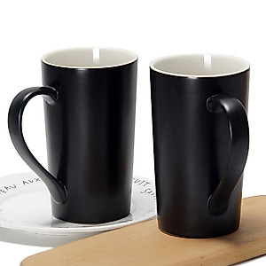 20 Ounces Large Coffee Mugs, Smilatte M007 Plain Tall Ceramic Cup with Handle for Dad Men, Set of 2, Black