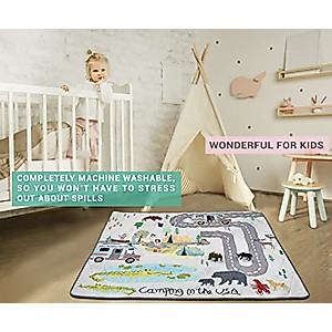 Baby Play Mat, Washable Play Mat for Baby 43"x43", Foldable Kids Tents Mat, Baby Play Gym Mat, Play Tent Mat for Toddler, Baby Tummy Time Mat, Non-Slip (Camping in The USA)