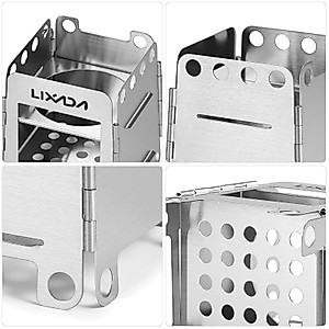 Lixada Camping Stove Stainless Steel Folding Wood Stove Portable Wood Burning Stove Pocket Stove for Outdoor Camping Cooking Picnic