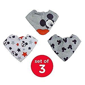 Disney Neat Solutions Mickey Mouse 3 Pack Infant Scarf Bib with Teether, Grey Heather