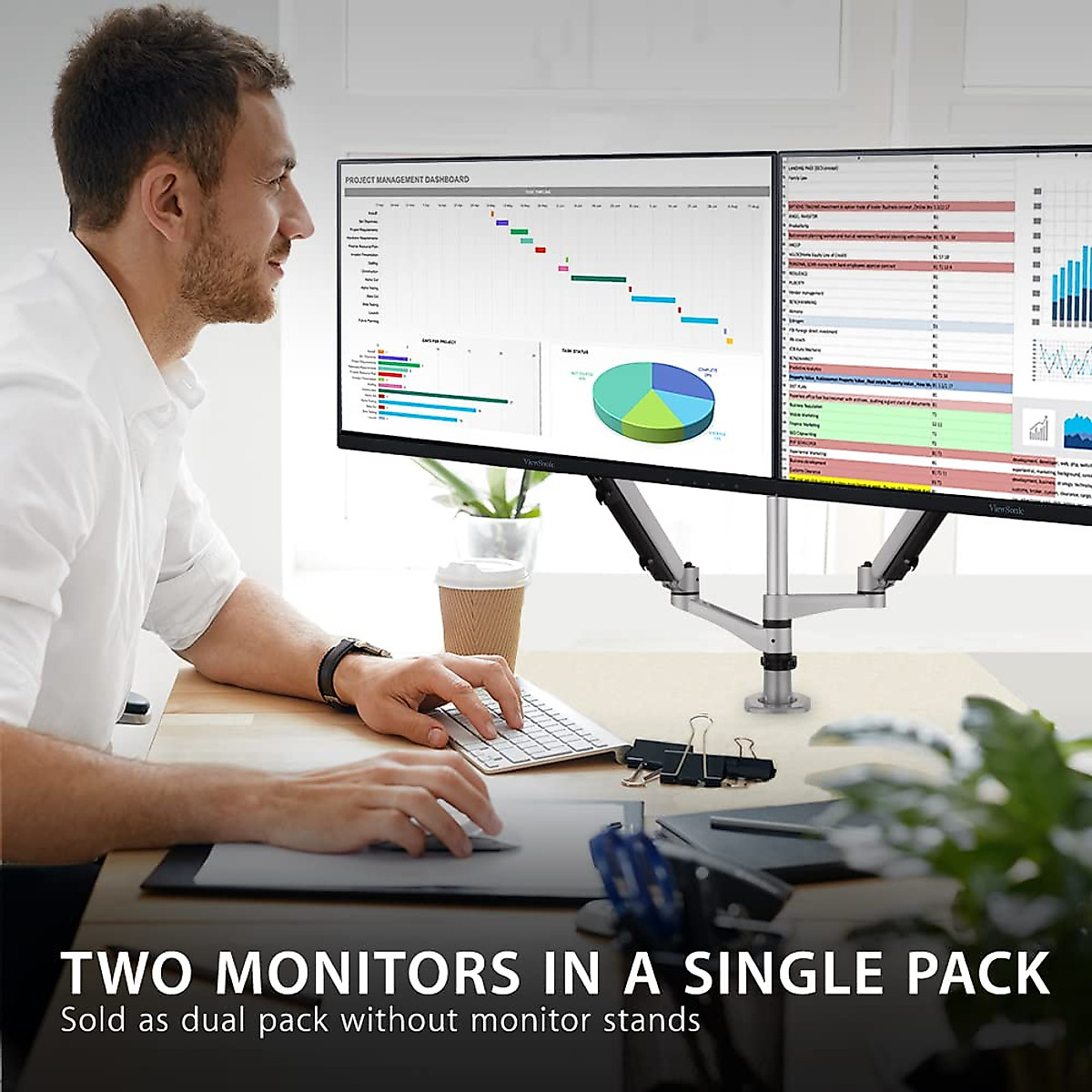 ViewSonic VA2456-MHD_H2 Frameless Dual Pack Head-Only 1080p IPS Monitors with HDMI DisplayPort and VGA for Home and Office (Renewed)