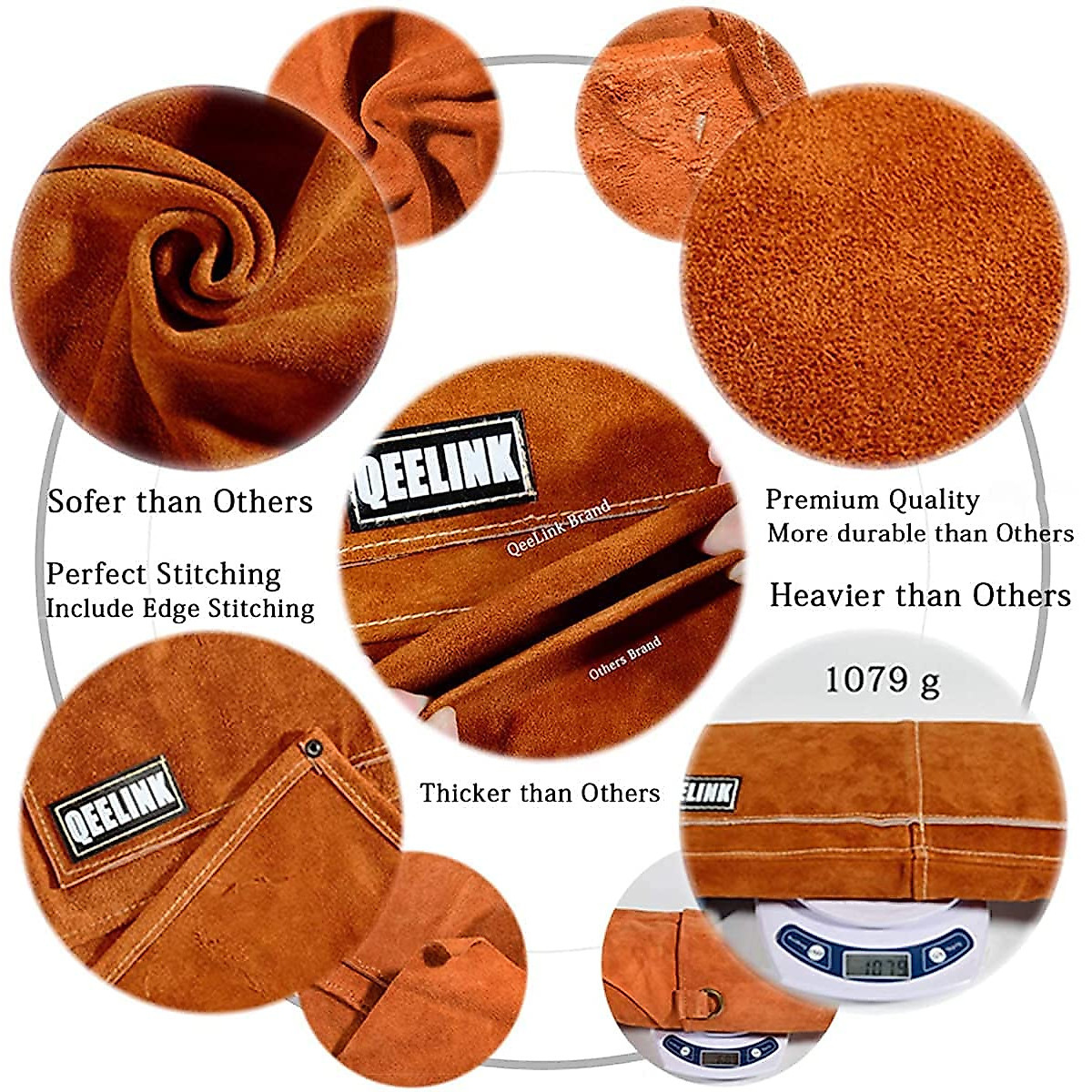 QeeLink Leather Welding Work Jacket with Leather Apron Flame-Resistant Heavy Duty Split Cowhide Leather Welder Jackets with Welding Apron for Men & Women, Medium